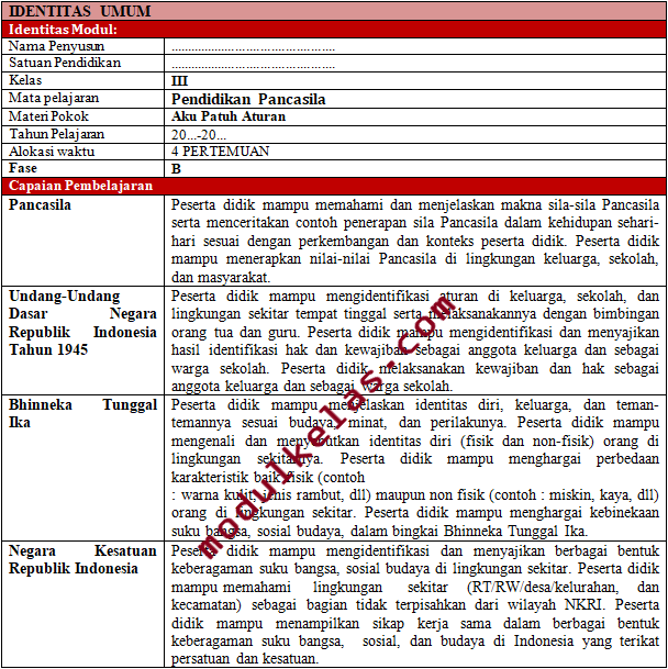 Modul Ajar Kurikulum Merdeka Kelas 3 Pendidikan Pancasila - Modul Kelas