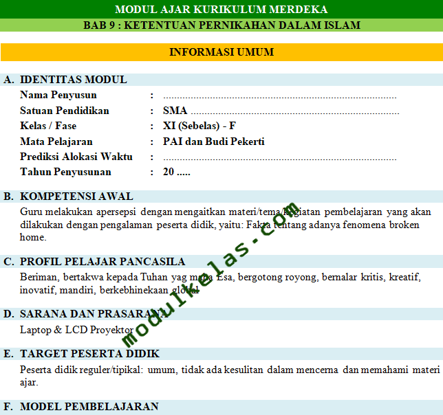 Modul Ajar Kurikulum Merdeka PAI dan Budi Pekerti Kelas 11 - Modul Kelas