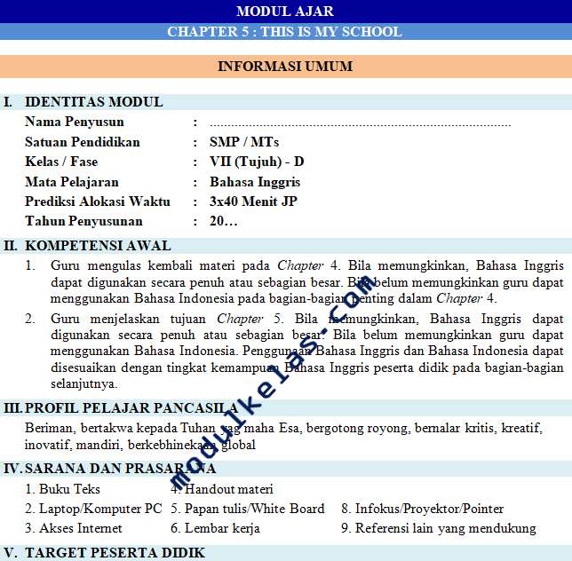 Modul Ajar Kurikulum Merdeka Bahasa Inggris Kelas 7 Fase D - Modul Kelas