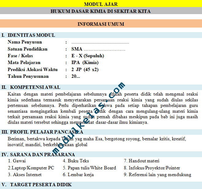 Modul Ajar Kurikulum Merdeka Kimia Kelas 10 SMA/MA Fase E - Modul Kelas