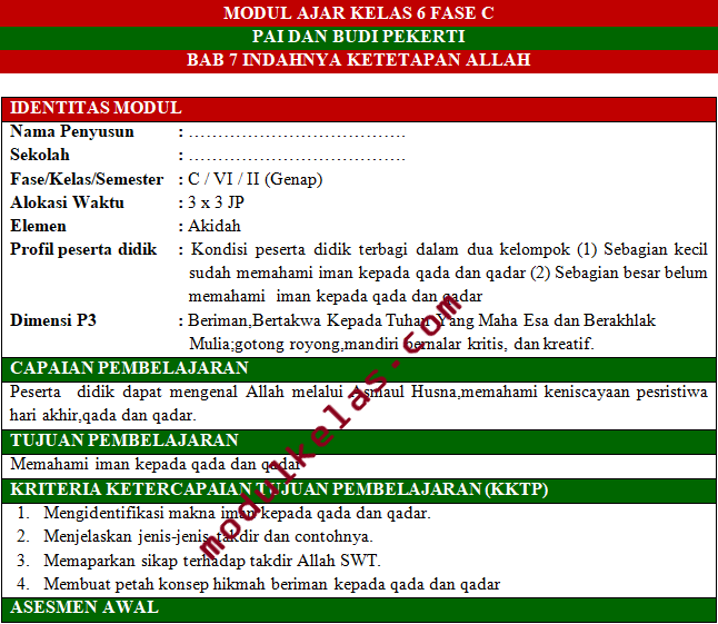 Modul Ajar Kurikulum Merdeka PAI dan Budi Pekerti Kelas 6 - Modul Kelas