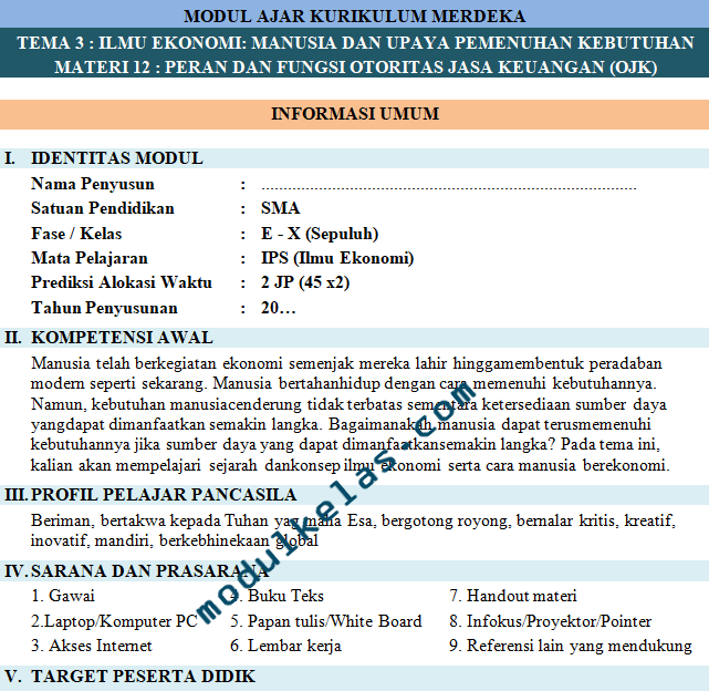 Modul Ajar Kurikulum Merdeka Ekonomi Kelas 10 SMA/MA Fase E - Modul Kelas