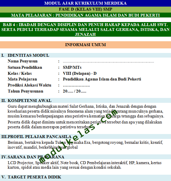 Modul Ajar Kurikulum Merdeka PAI dan Budi Pekerti Kelas 8 - Modul Kelas